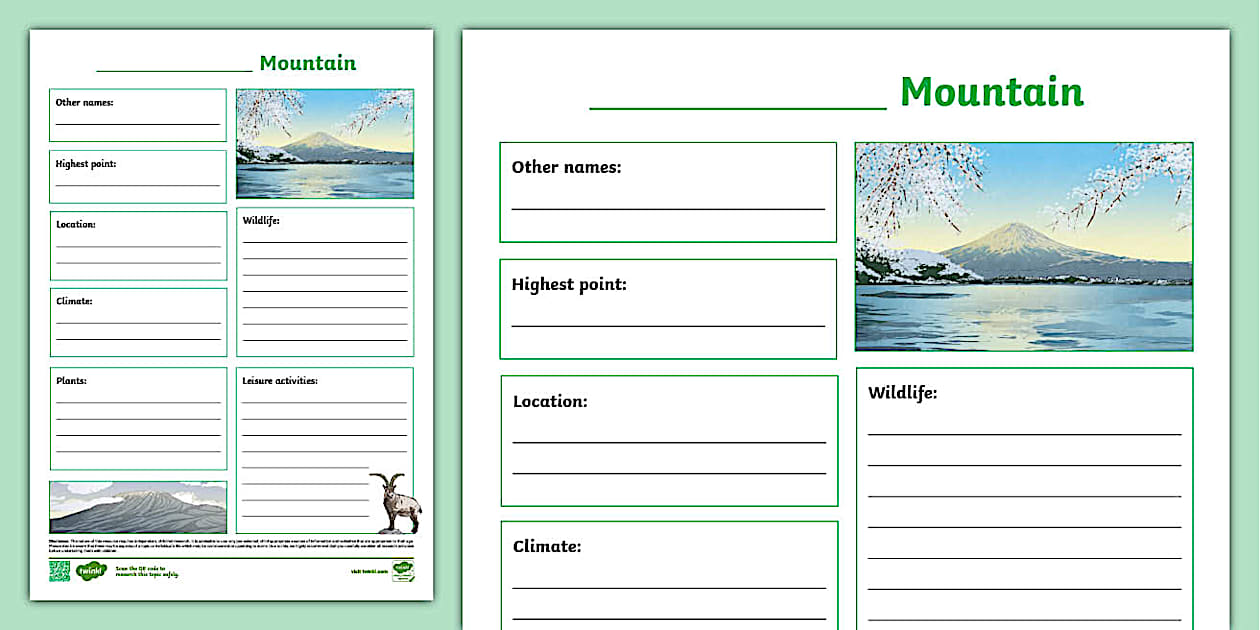 Mountain Fact File Template,mountain,mountains - Twinkl