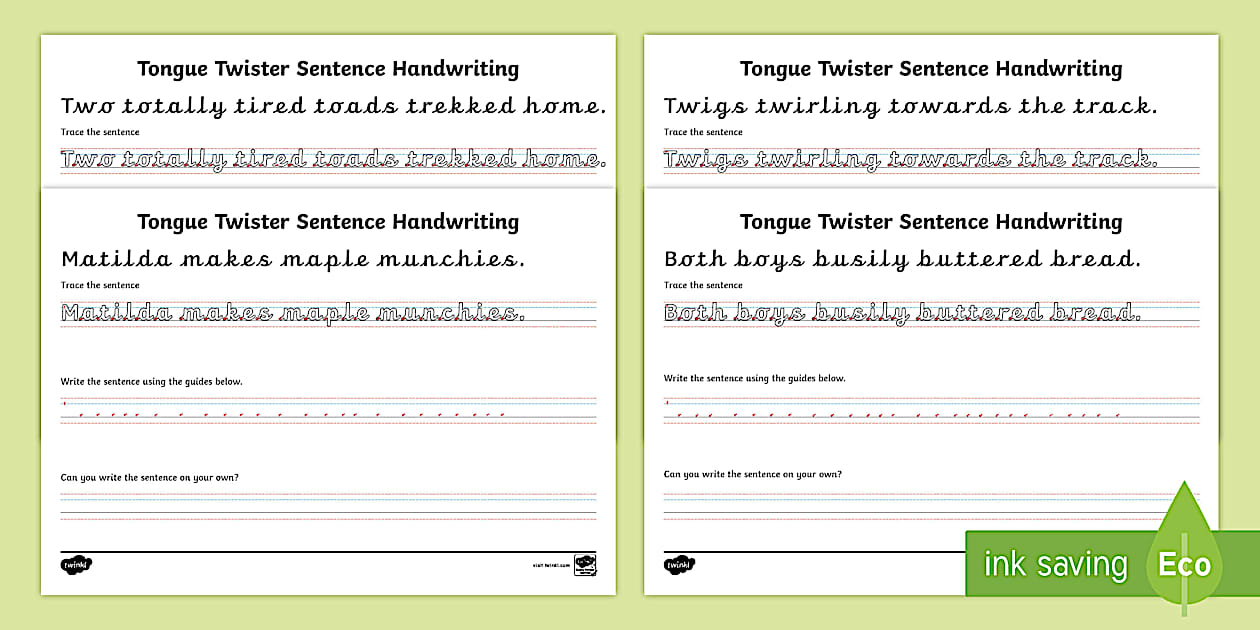 Cursive Tongue Twister Sentences Handwriting Activity Sheets