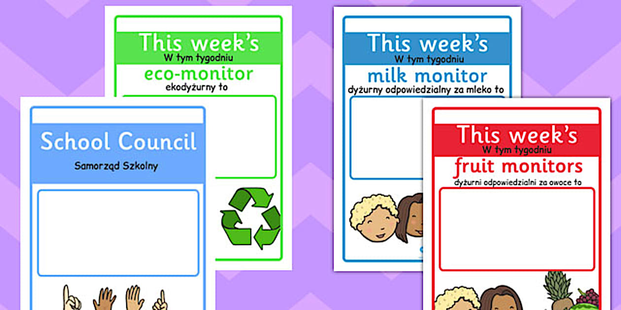 👉 Classroom Monitor Display Signs Weekly Polish Translation