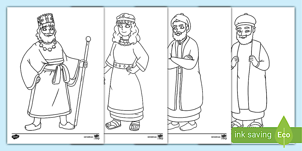 The Story of Purim Character Colouring Pages (teacher made)