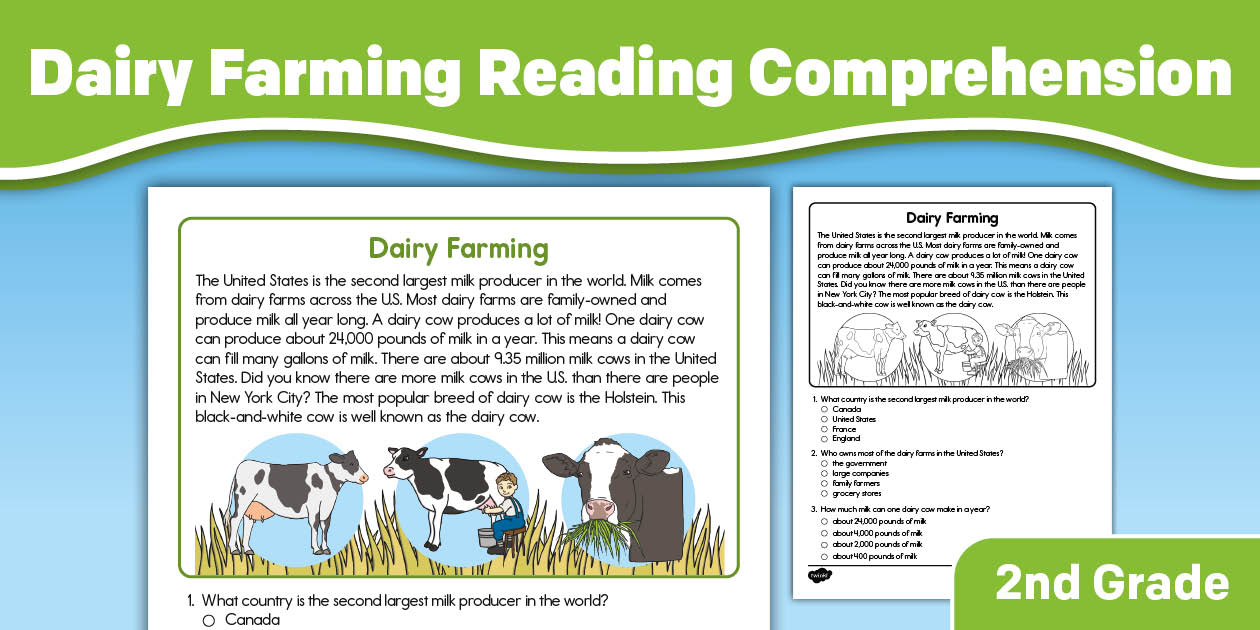Second Grade Dairy Farming Reading Comprehension Worksheet