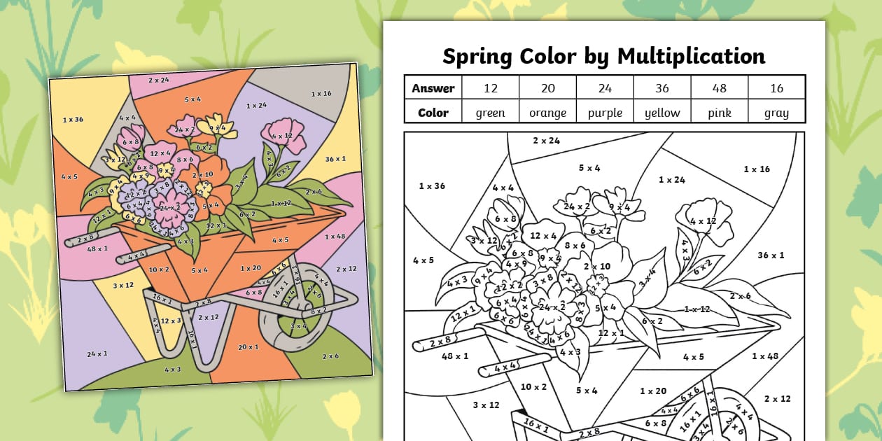 Third Grade Spring Color by Multiplication Worksheet