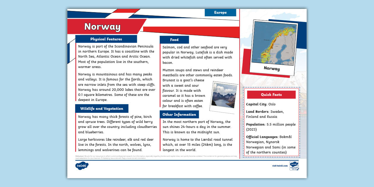 KS2 Norway Fact File - Twinkl - KS2
