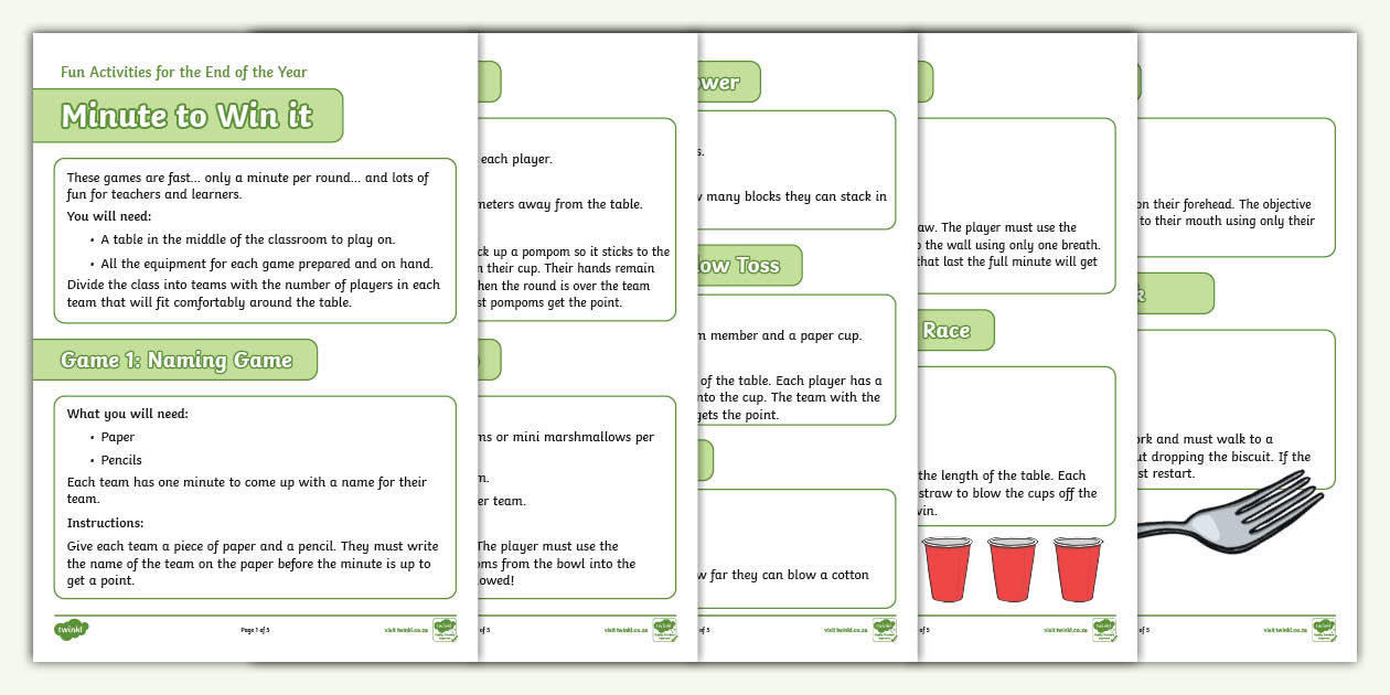End of the Year Activities -Minute to Win It
