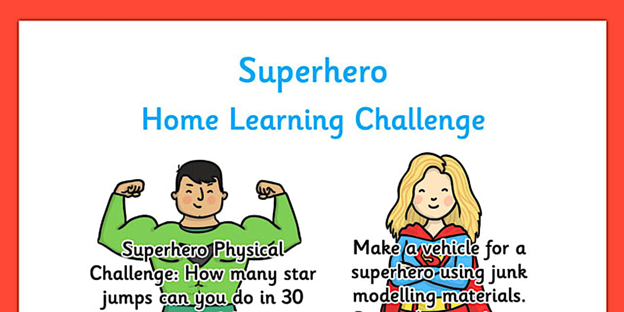Black and White Superhero Themed Home Learning Challenges Nursery FS1