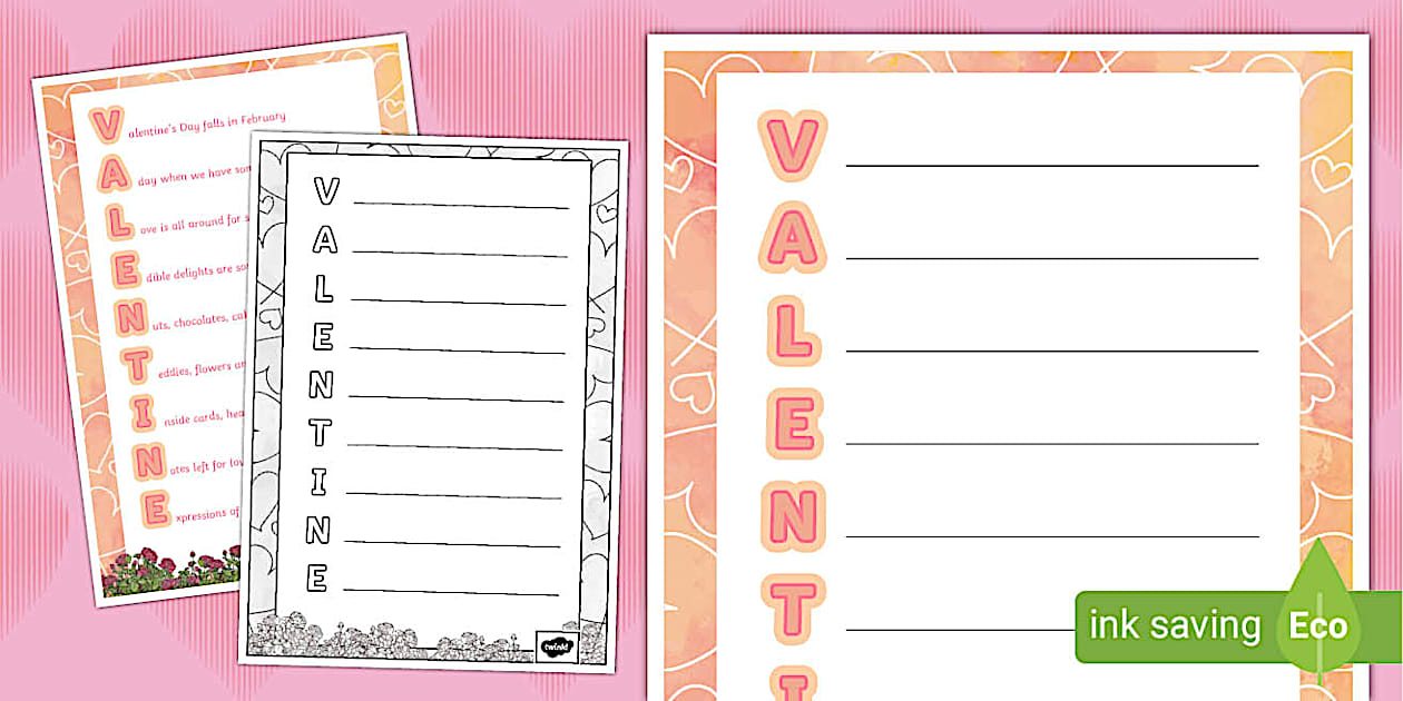 Valentine's Day Acrostic Poem Example (l'enseignant a fait)