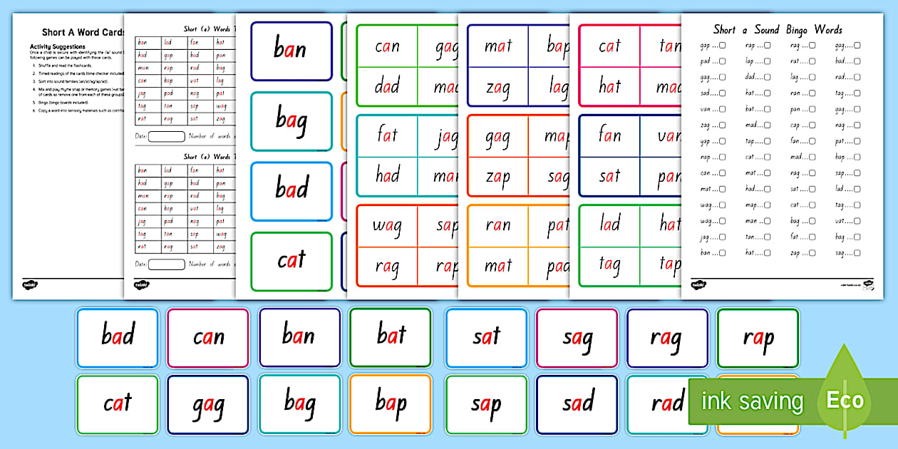 Dyslexic Short a Word Cards Activity Pack (professor feito)