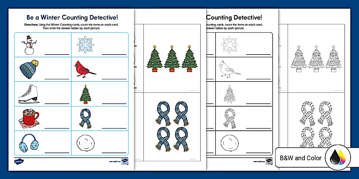 Kindergarten Winter Count and Write the Room Worksheet