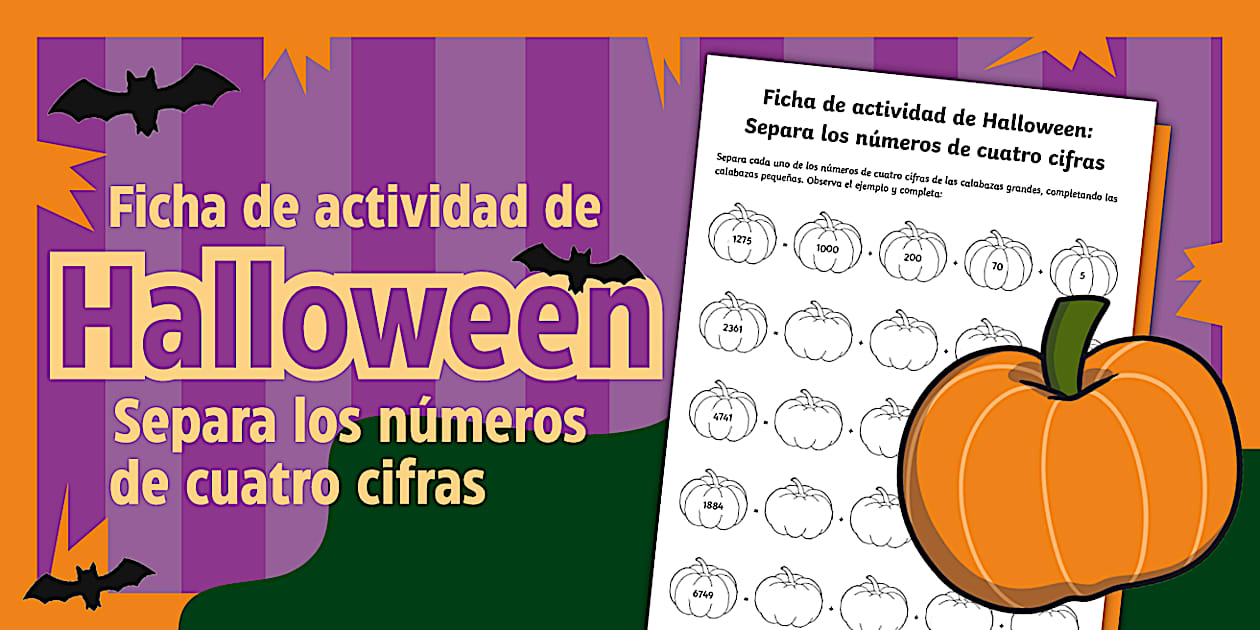 Ficha de actividad: Separa los números de cuatro cifras - Halloween