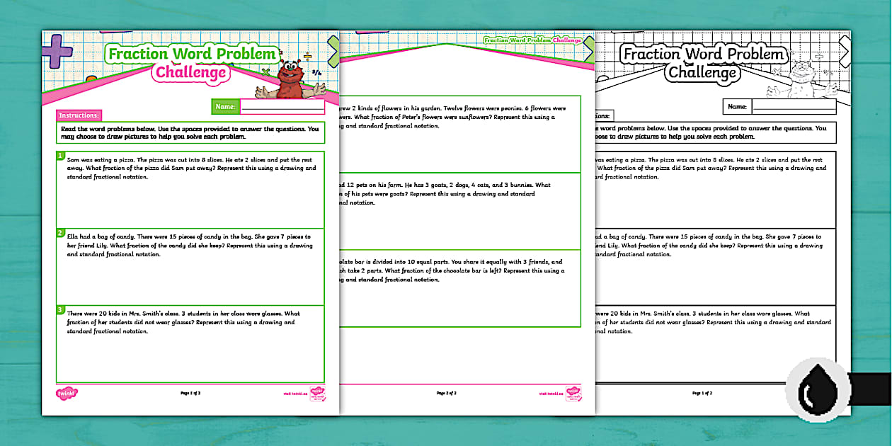 Fraction Story Problems I Fraction Challenge Activity Sheet
