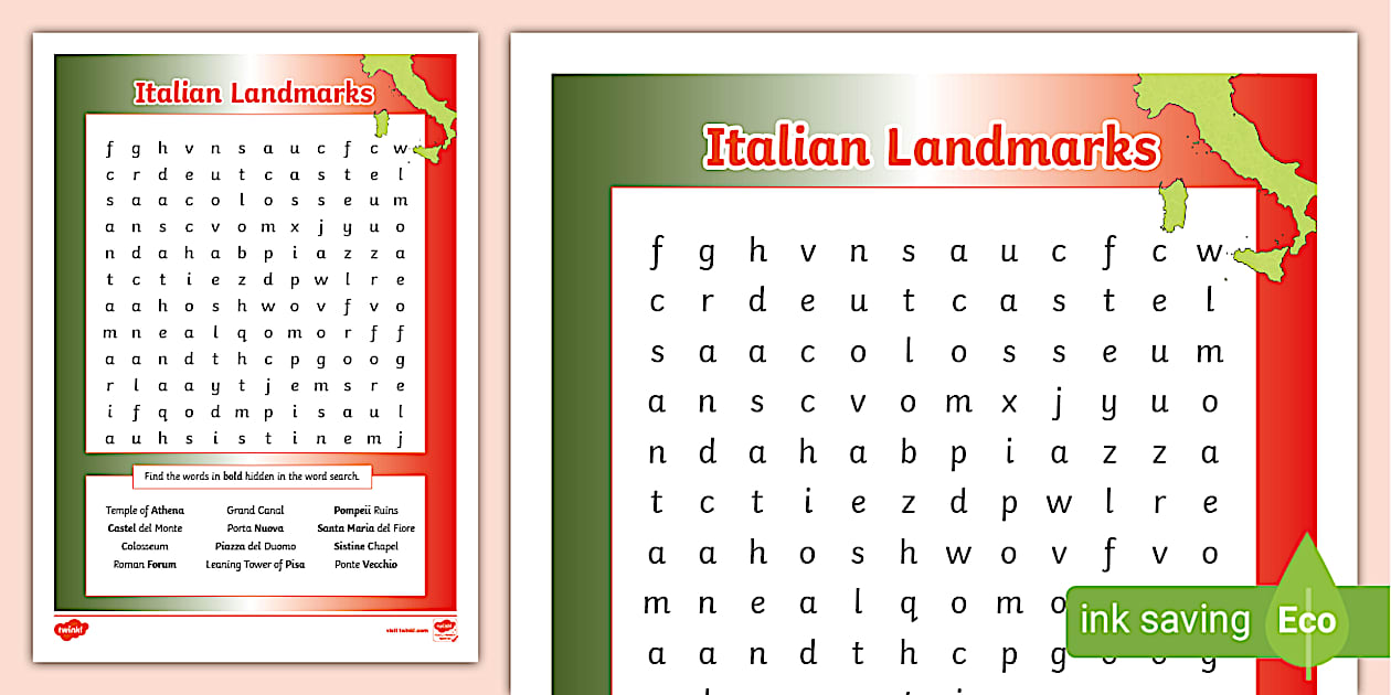 Italian Landmarks Word Search (teacher made) - Twinkl