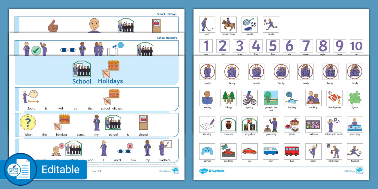 Twinkl Symbols: Older Learners: School Holidays Information