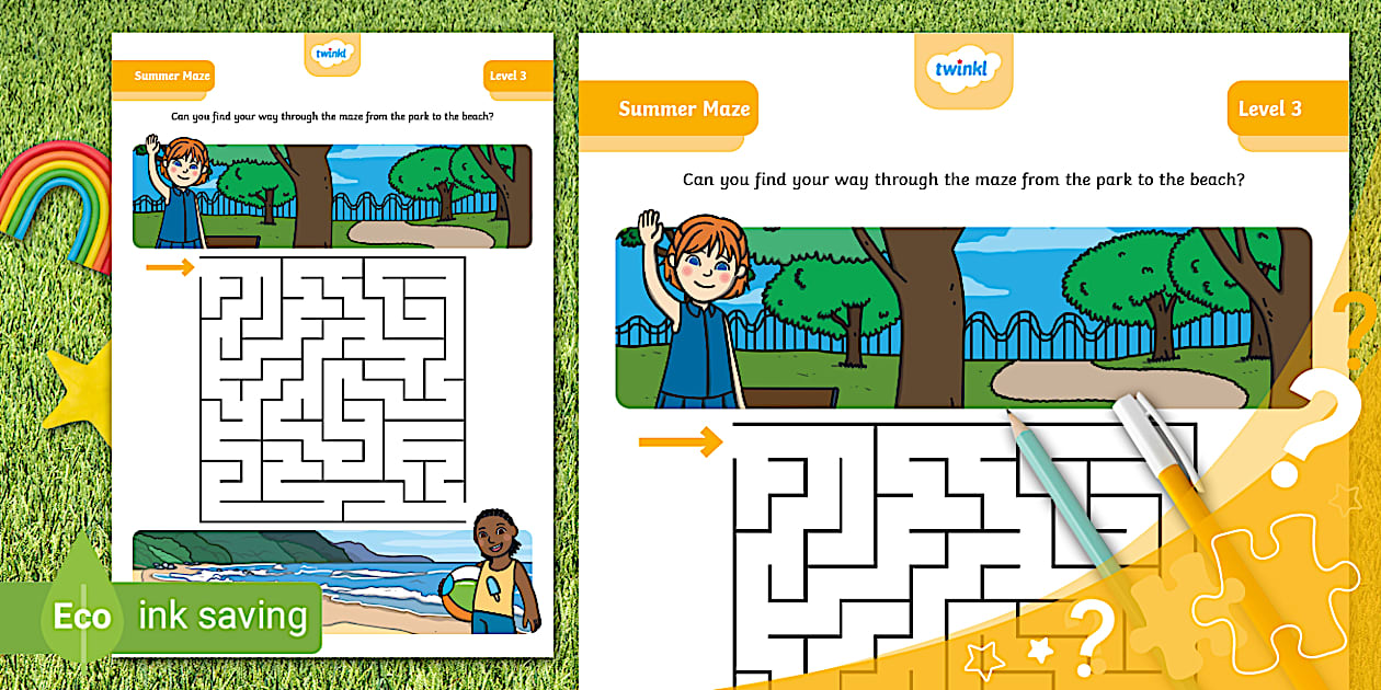 Summer Fun Maze Puzzle - L3 - Twinkl Puzzled - Twinkl