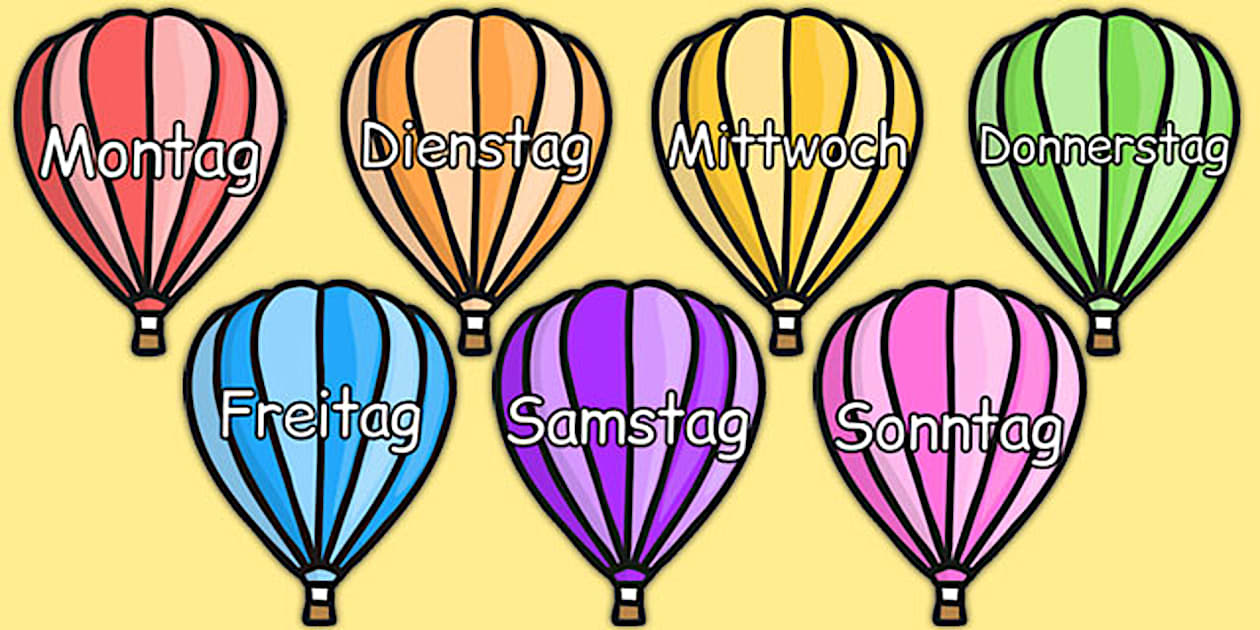 Days of the Week on Hot Air Balloons (Plain) German - Twinkl