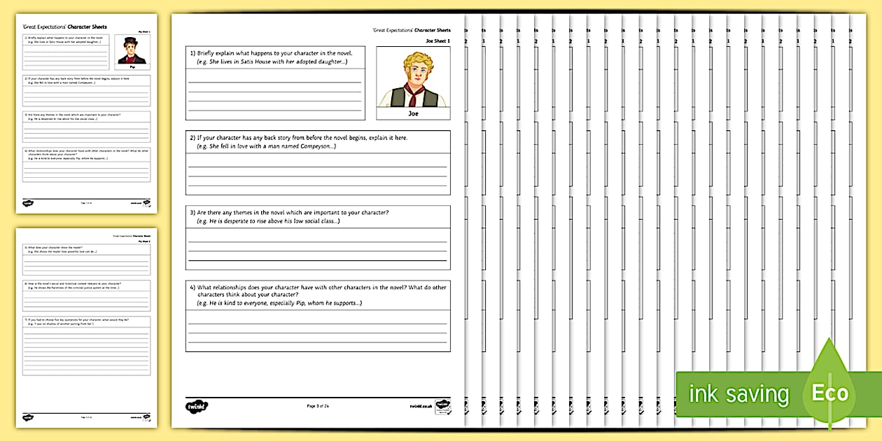 Character Revision Worksheet / Worksheets to Support Teaching on 'Great