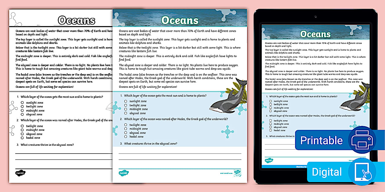 4th Grade Ocean Reading Comprehension Worksheet | Twinkl USA