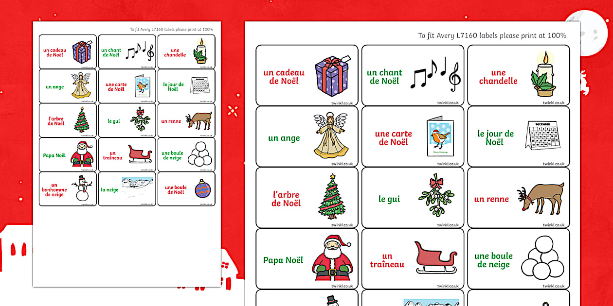 Christmas Terms Labels French (teacher made) - Twinkl