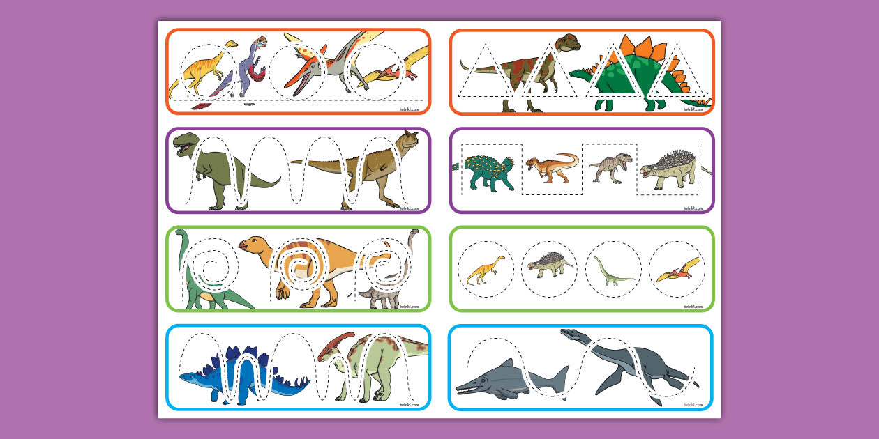 Dinosaur-Themed Pencil Control Flashcards (Teacher-Made)