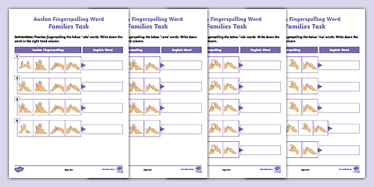 Auslan Fingerspelling Word Families Task (teacher made)
