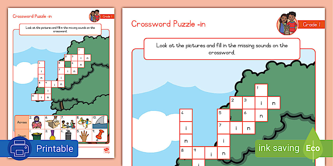 Grade 1 Phonics Crossword Puzzle -in (Hecho por educadores)