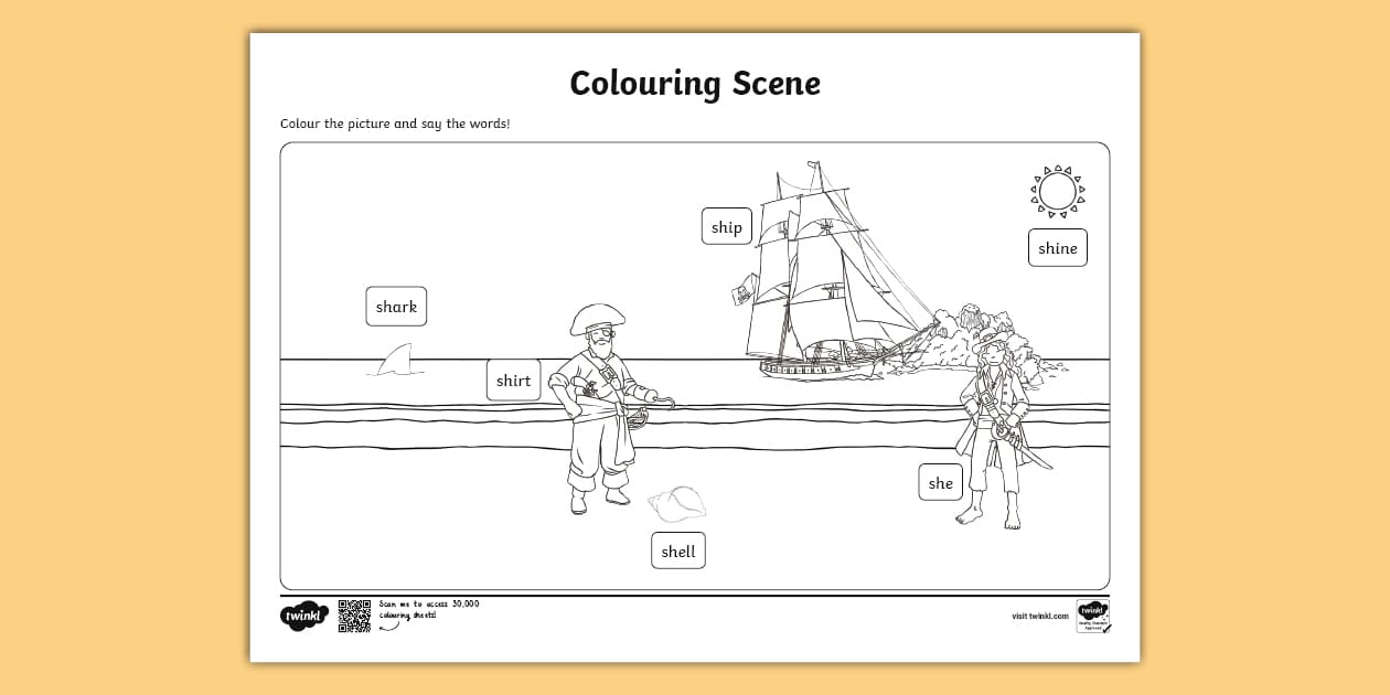 sh Sound Word Production Coloring Scene (Teacher-Made)