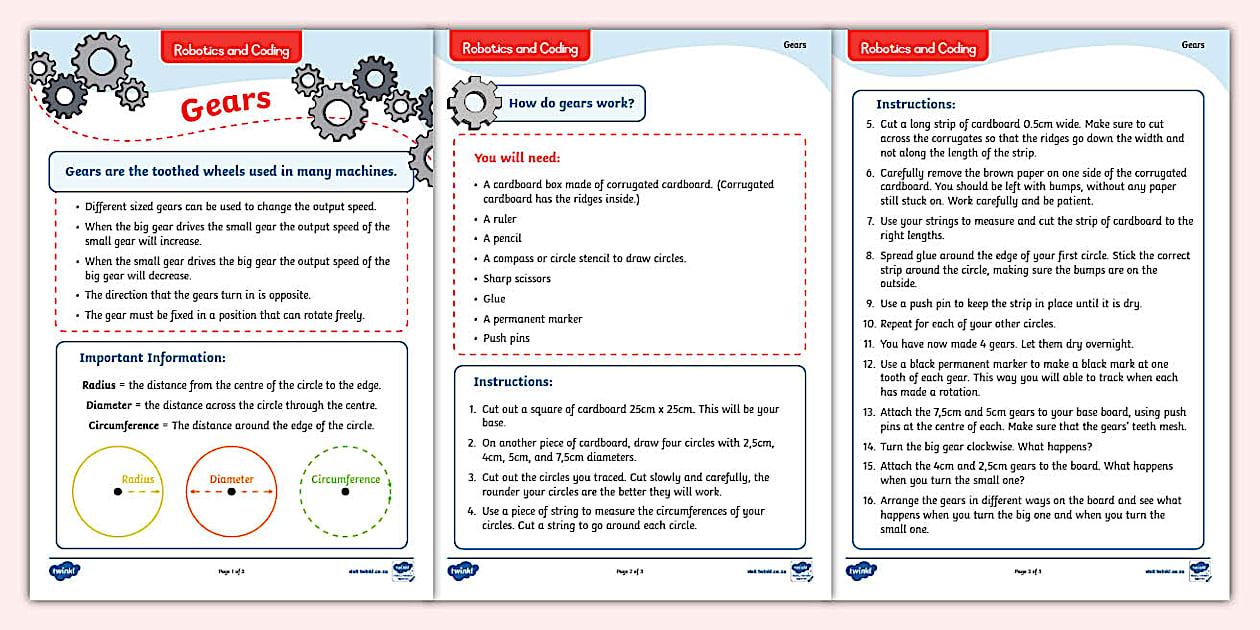 Intermediate Phase - Robotics - Worksheet: Gears - Twinkl