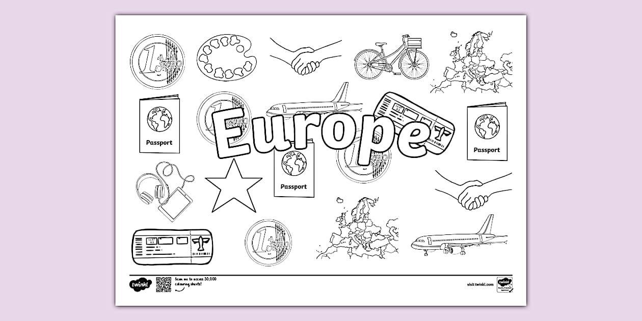 Europe Doodle Colouring Page (Teacher-Made) - Twinkl
