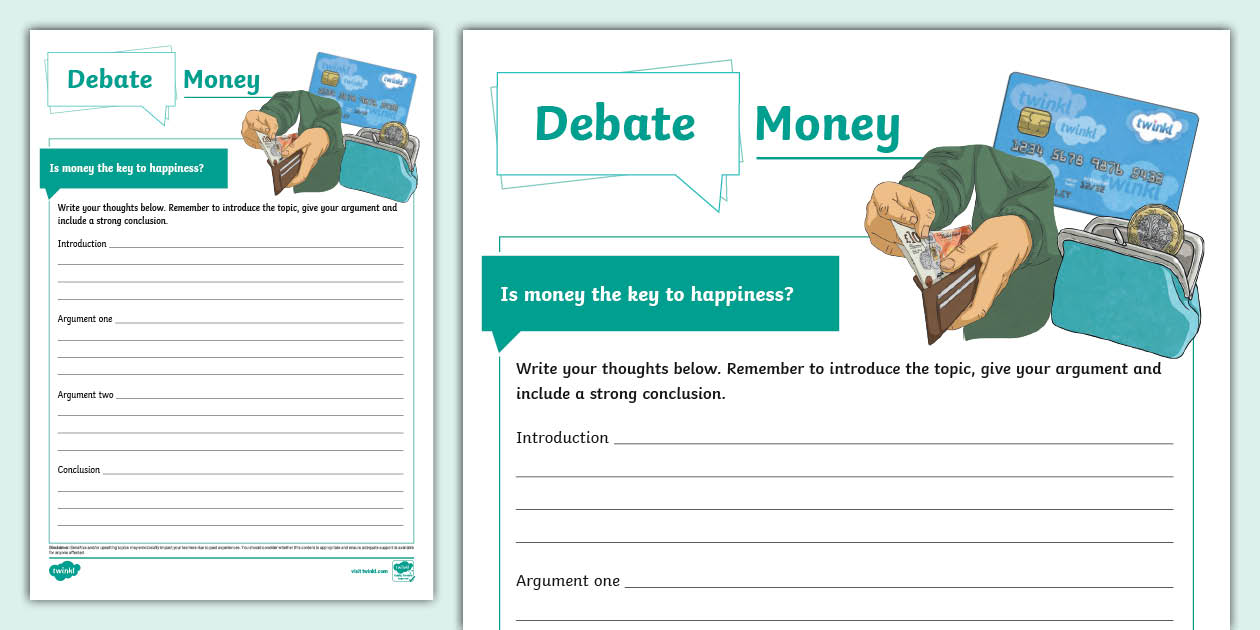 Is Money the Key to Happiness? Debate Writing Frame - Twinkl