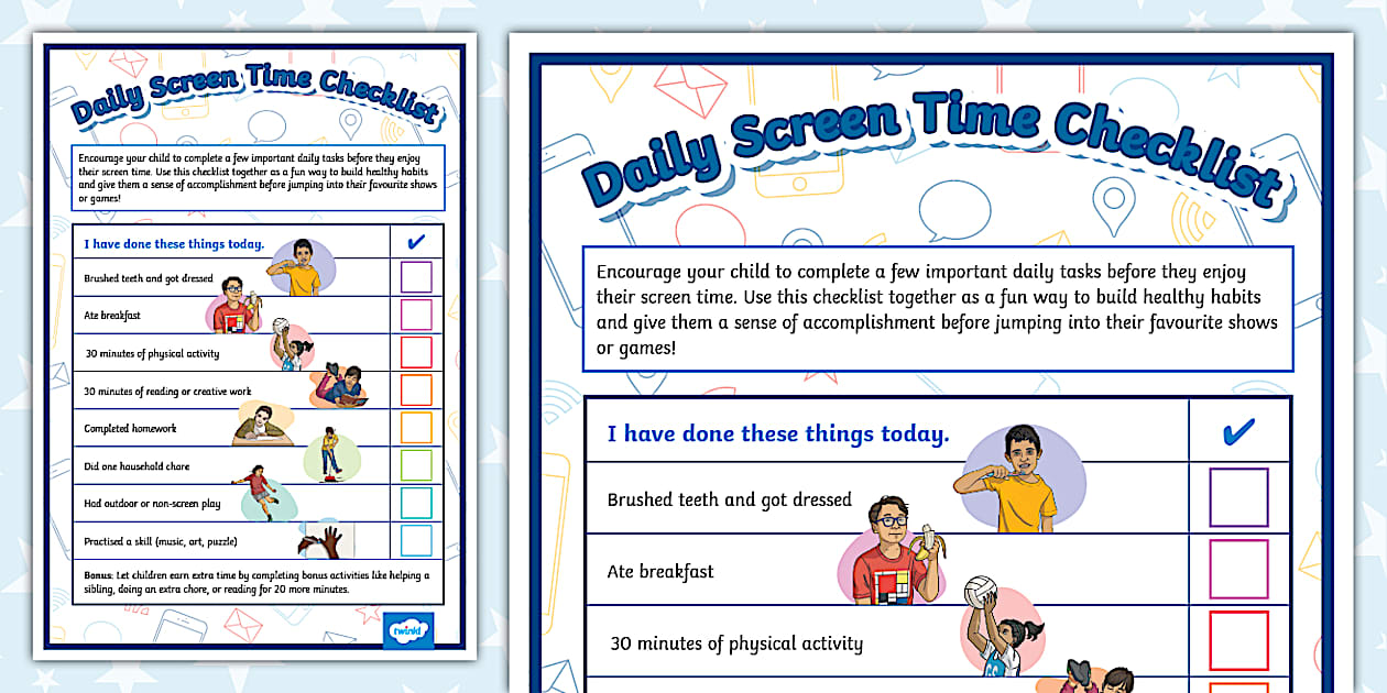 Daily Screen Time Checklist - For Parents - Twinkl