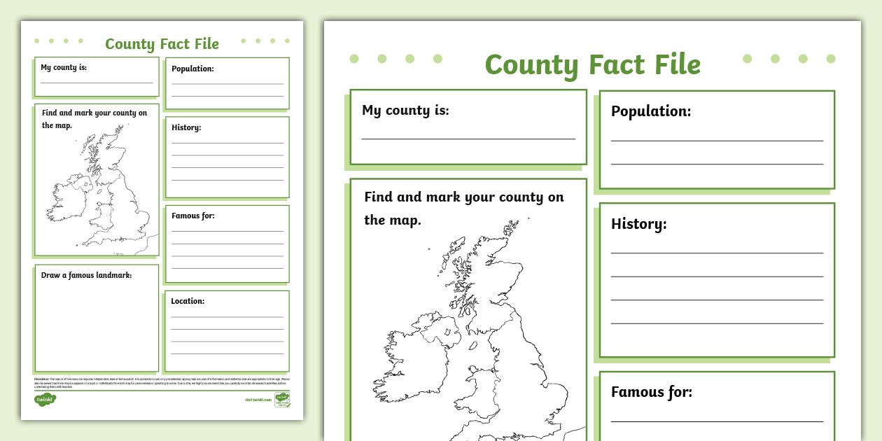 Counties Fact File Template (teacher made) - Twinkl