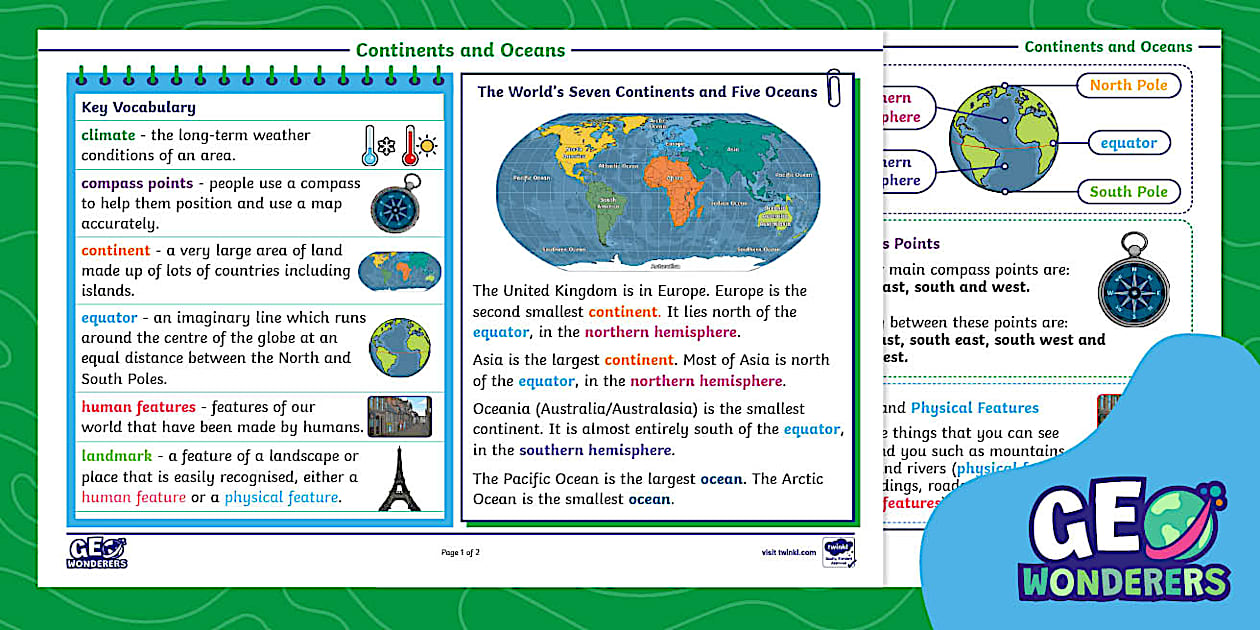 Geo Wonderers KS1: Continents and Oceans Knowledge Organiser