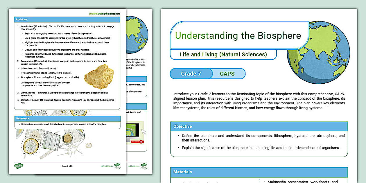 Grade 7 Life and Living Lesson Plan - The Biosphere - Twinkl