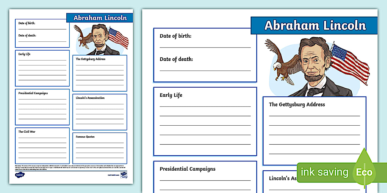 Abraham Lincoln Fact File Template (teacher made) - Twinkl