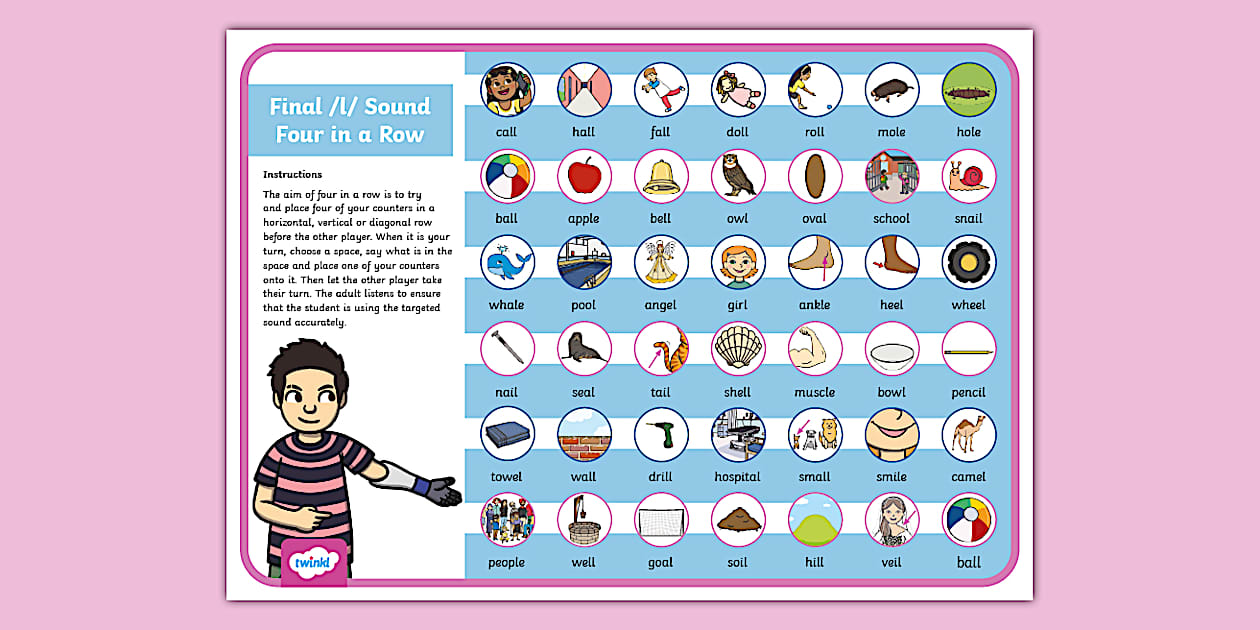 Final /l/ Sound Four in a Row (teacher made) - Twinkl