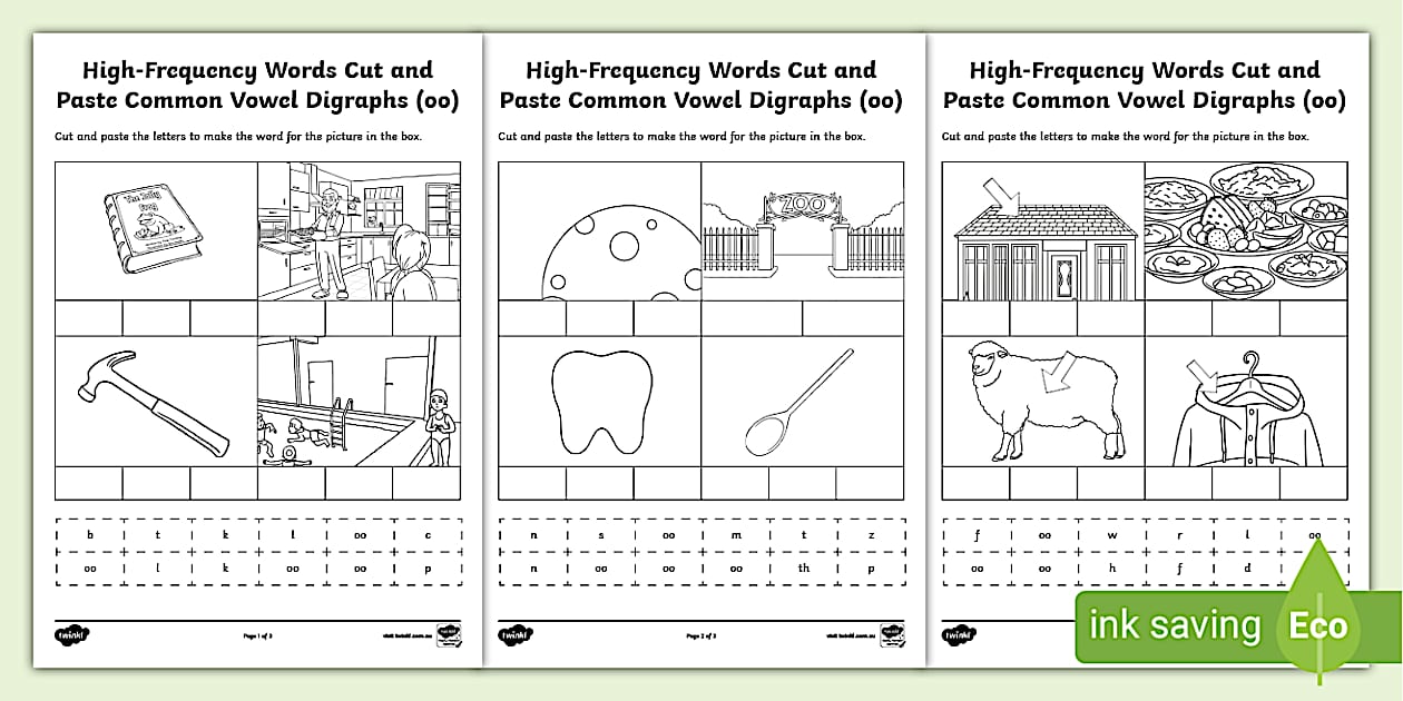 HFW Cut and Paste Common Vowel Digraphs (oo) - Twinkl