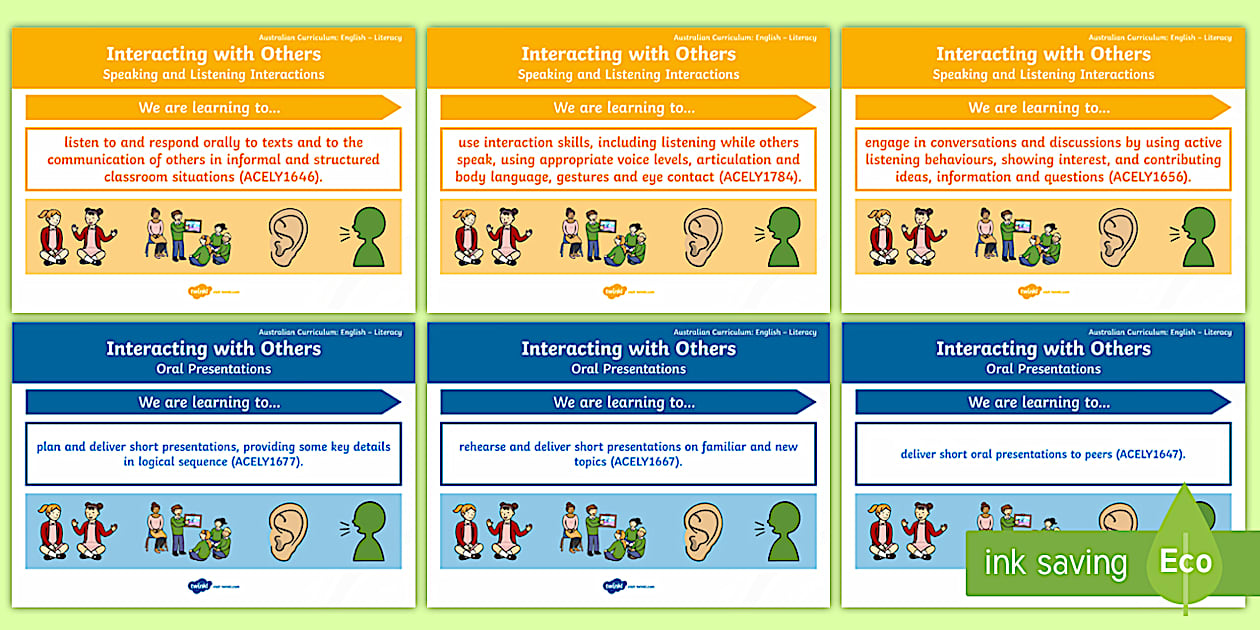 Literacy Content Descriptions Interacting with Others Display Posters