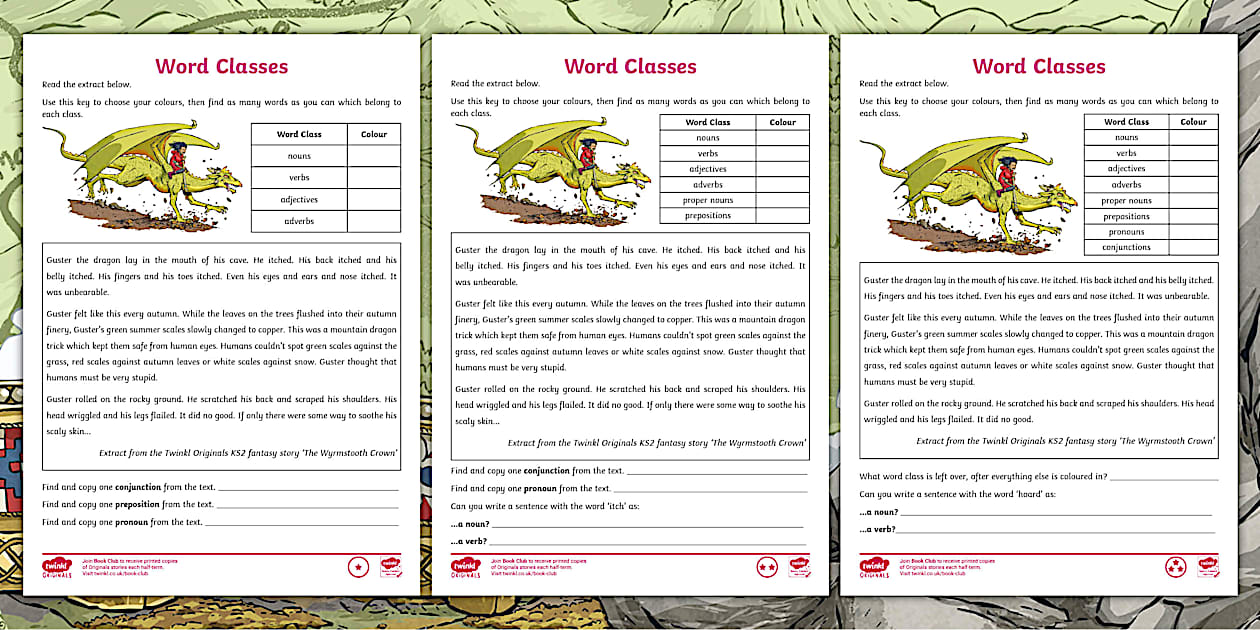 KS2 Word Classes Differentiated Worksheet (KS2 Fantasy Story 'The ...