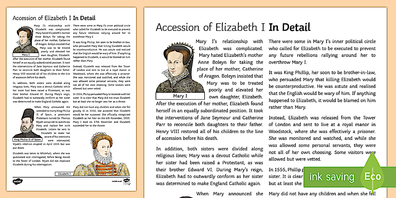 The Accession of Elizabeth I Information Sheet - Twinkl