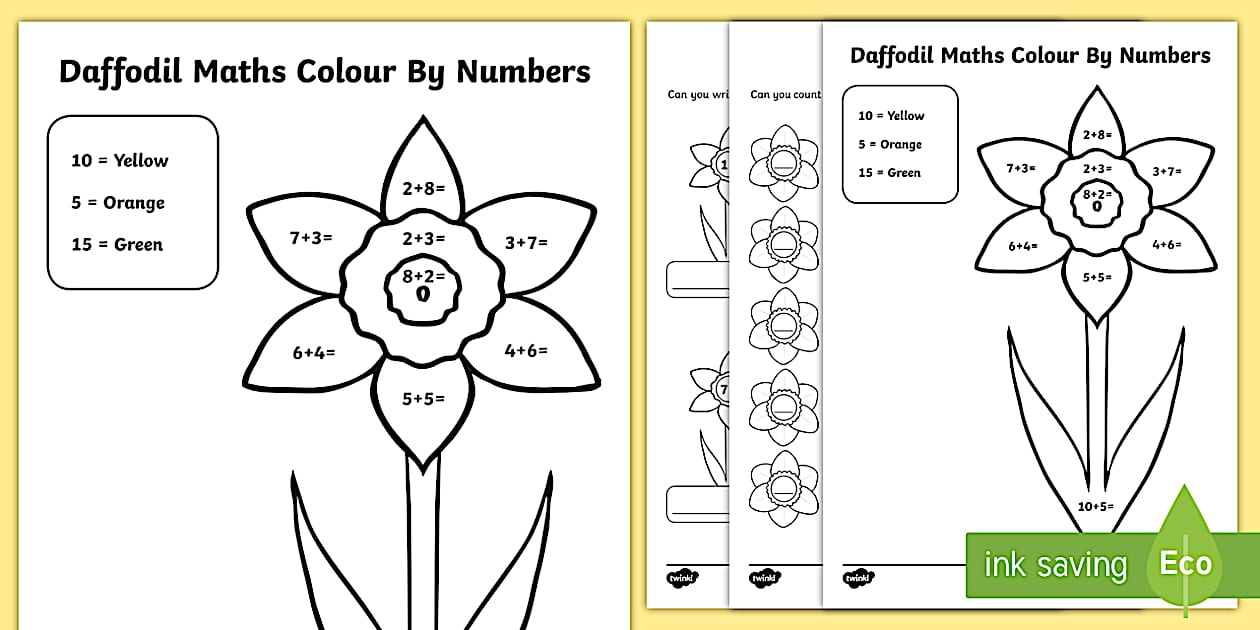 Daffodil-Themed Maths Worksheets (teacher made) - Twinkl