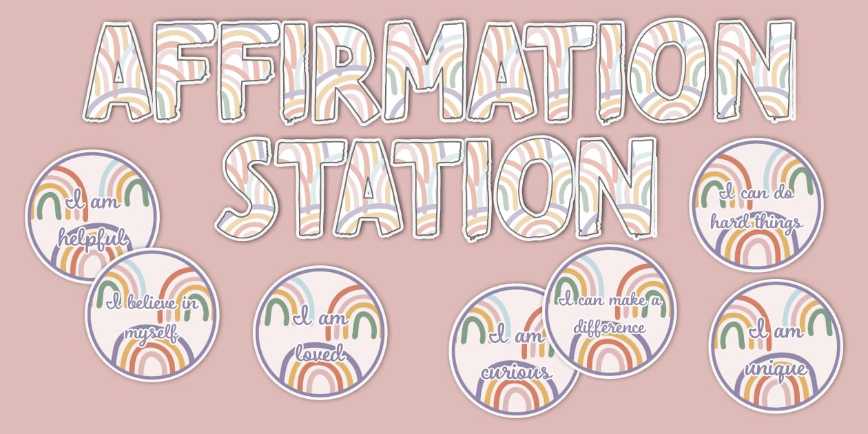 Affirmation Station Display Pack | Therapeutic Classroom | Muted Rainbow