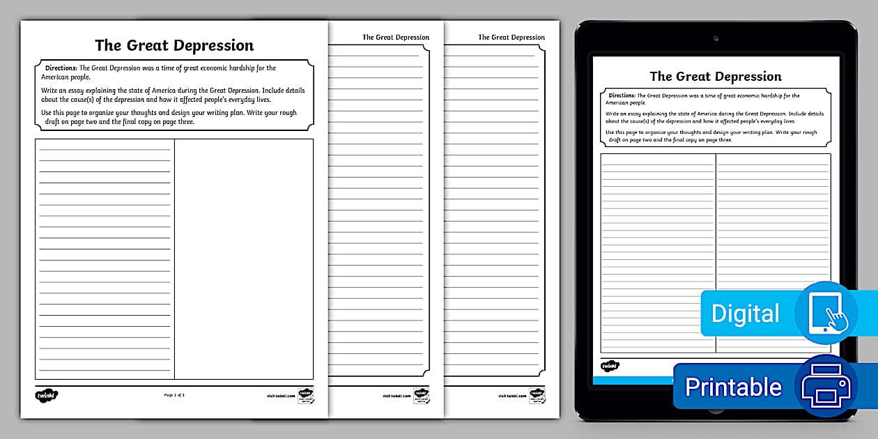 Sixth Grade Great Depression Reflective Writing Worksheet