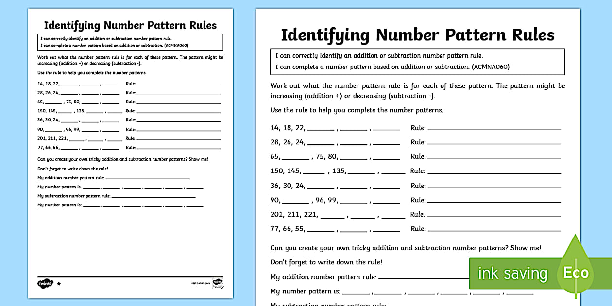 Lower Ability Identifying the Number Pattern Rule Differentiated Worksheets