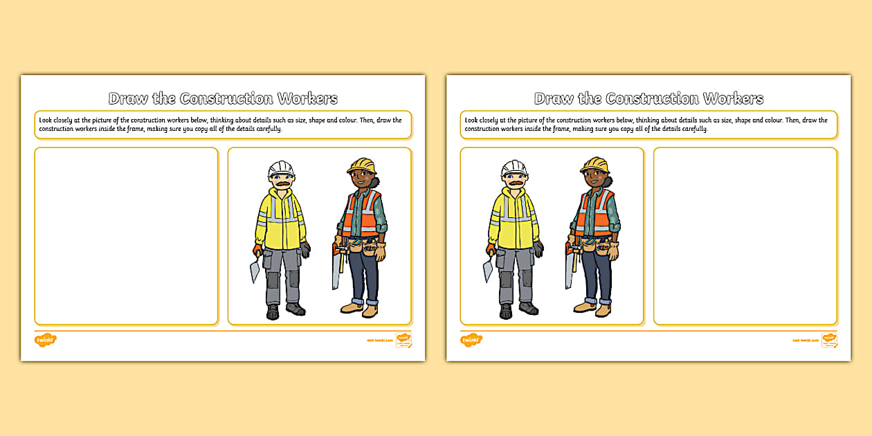 Draw the Construction Workers Worksheet - Twinkl