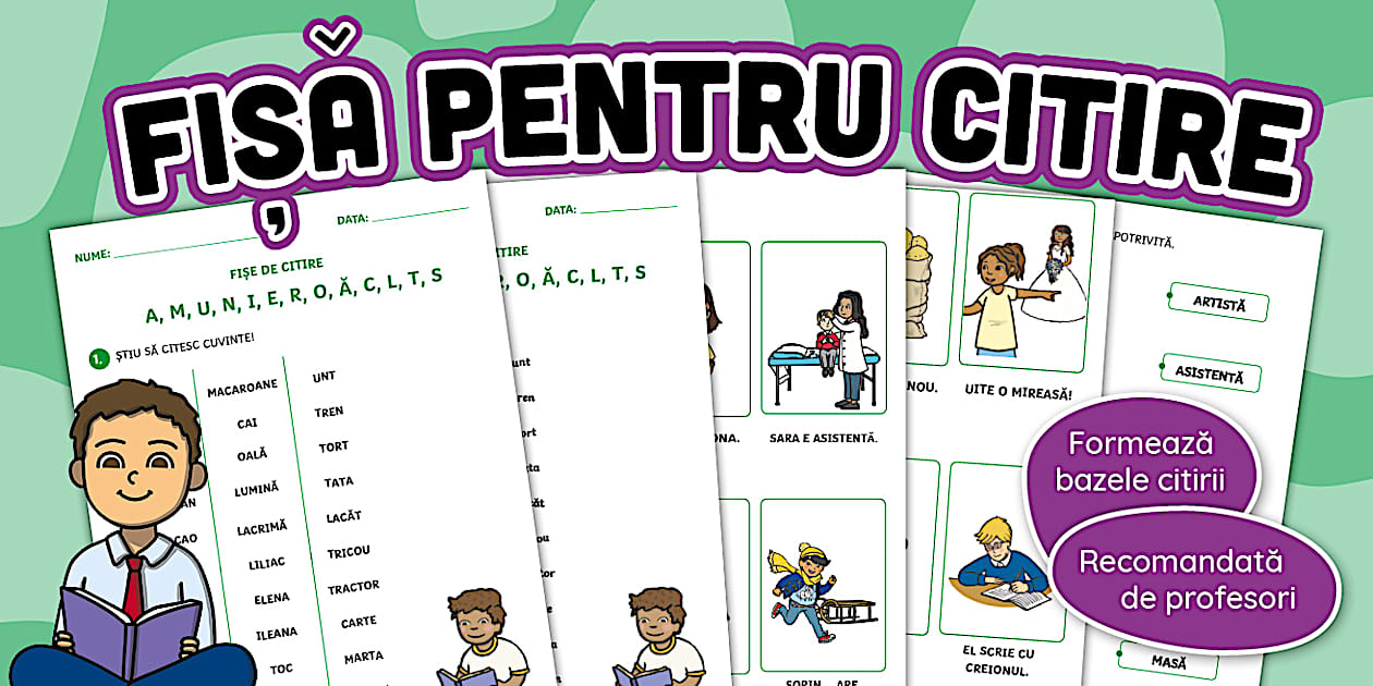 Fișă de citire (a, m, u, n, i, e, r, o, ă, c, l, t, s)