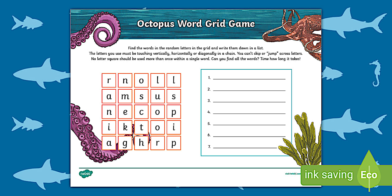 Octopus Word Grid Game (Teacher-Made) - Twinkl