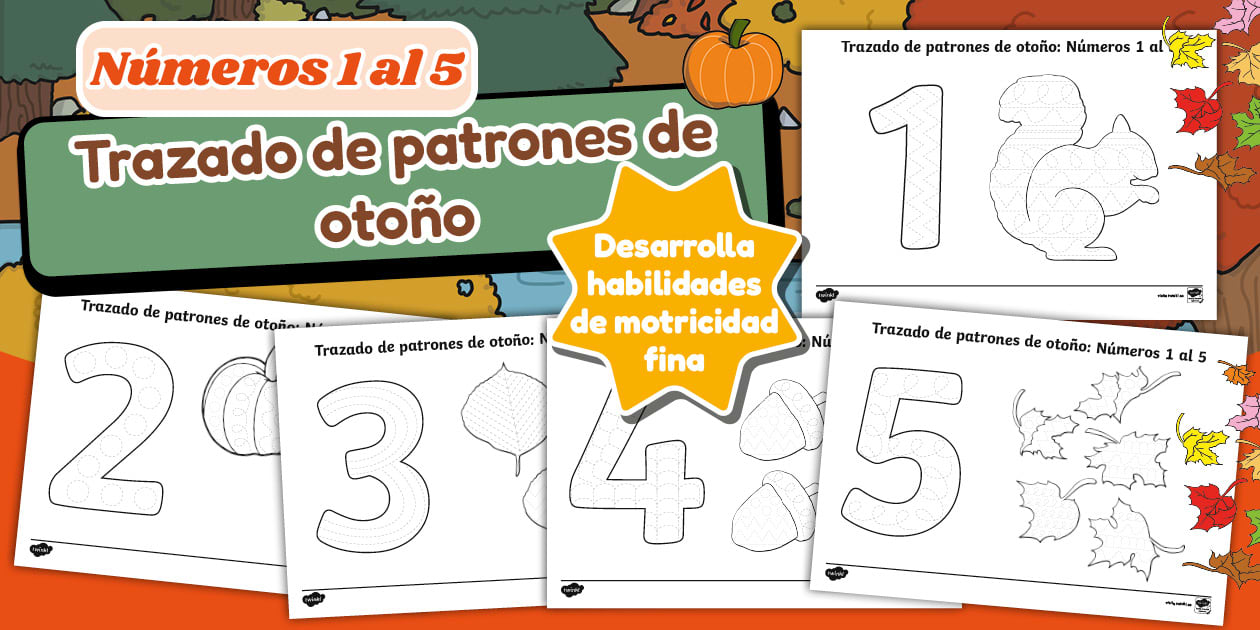 Ficha de actividad: Trazado de patrones de Otoño - Números 1 al 5