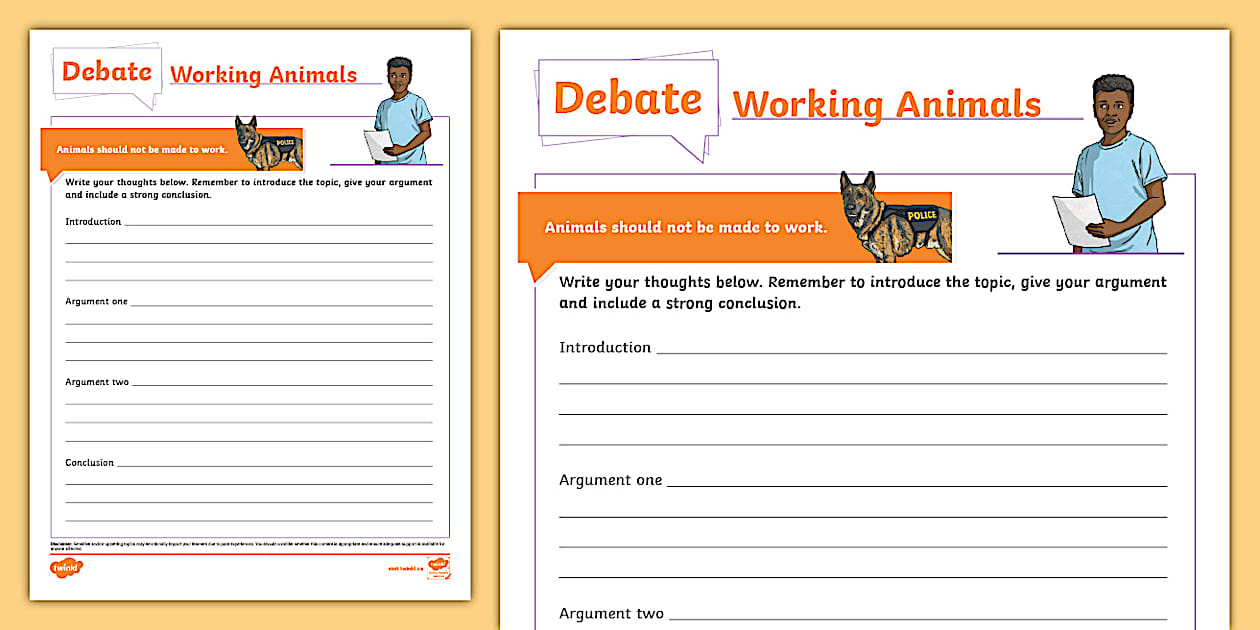 Working Animals Debate Writing Frame - Twinkl English