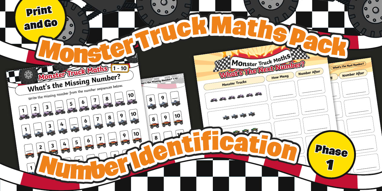 Monster Truck Maths Pack: Number Identification (Phase 1)