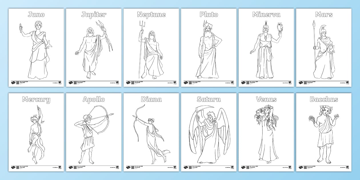 Colouring Pictures of Roman Gods: Saturn, Jupiter and more!