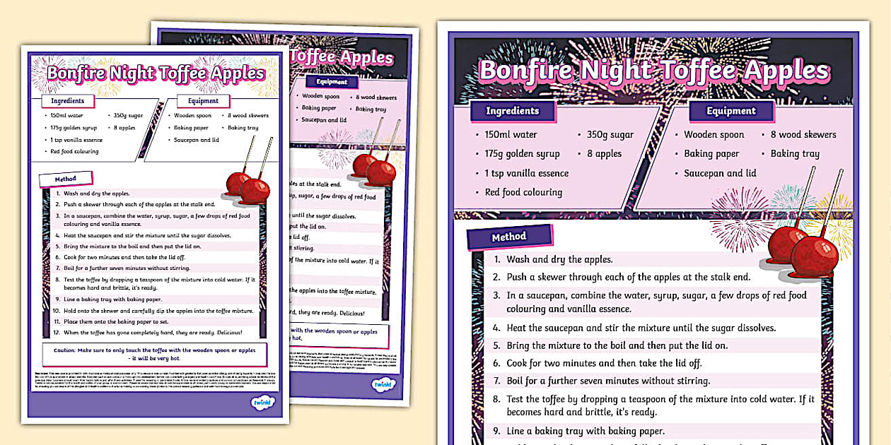 Bonfire Night Toffee Apples Recipe Poster (Teacher-Made)